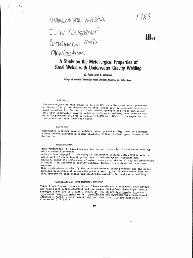 A Study On The Metallurgical Properties of Steel Welds With Underwater ...