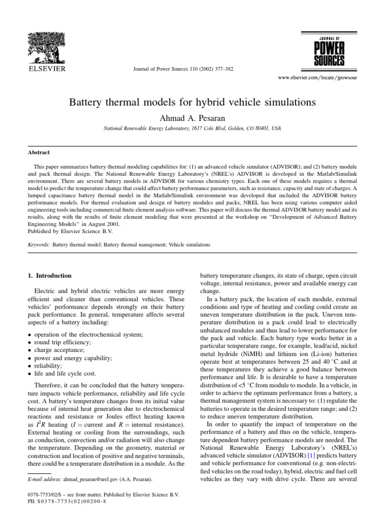 Battery Thermal Models For Hybrid | PDF | Heat Transfer | Lithium Ion ...