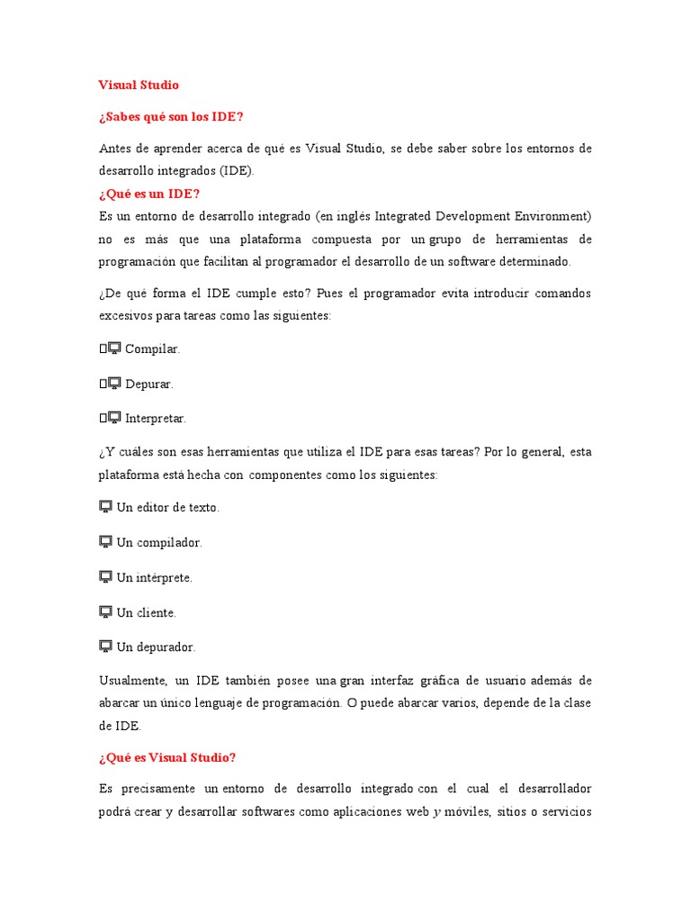 Qué es y para qué sirve Visual Studio | PDF | Entorno de desarrollo ...