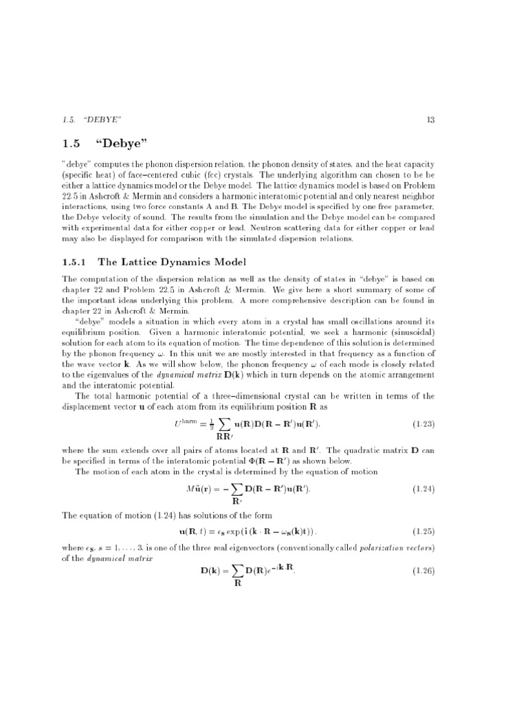 1.5.1 The Lattice Dynamics Model: Dynamical Matrix | PDF | Phonon ...
