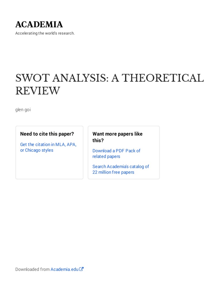 Swot Analysis: A Theoretical Review: Need To Cite This Paper? Want More ...