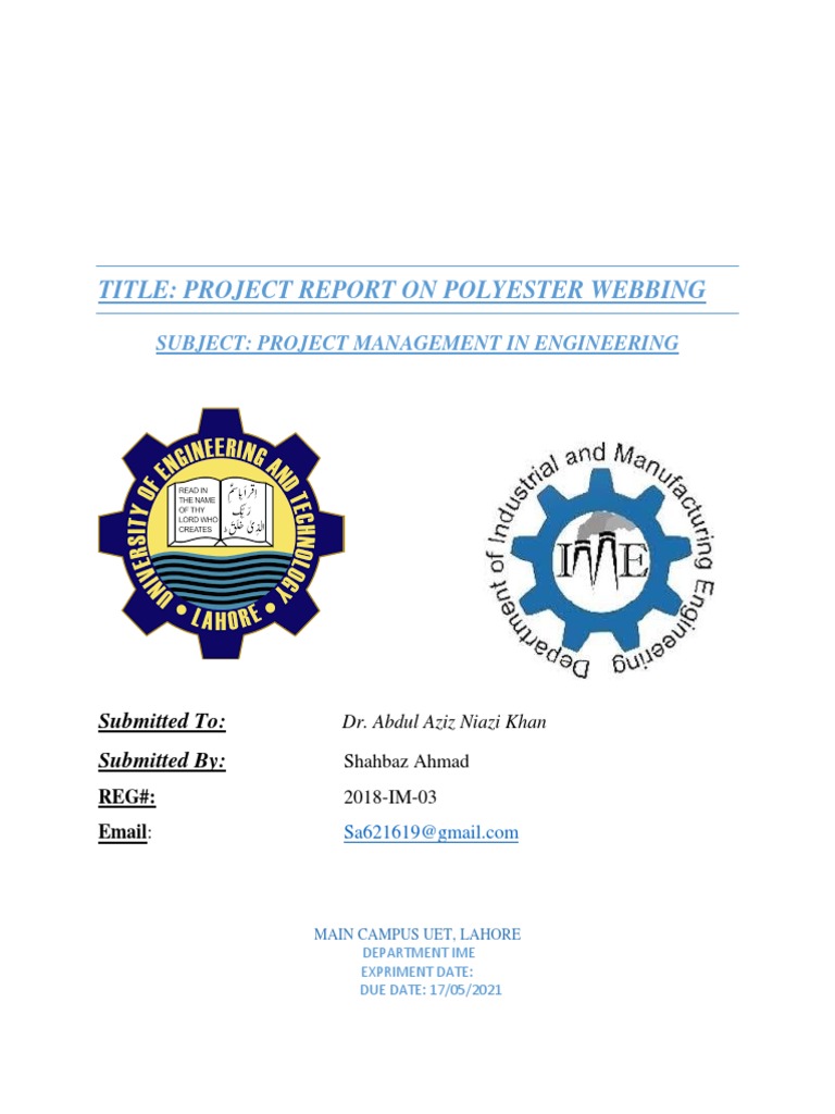 Title: Project Report On Polyester Webbing: Subject: Project Management ...