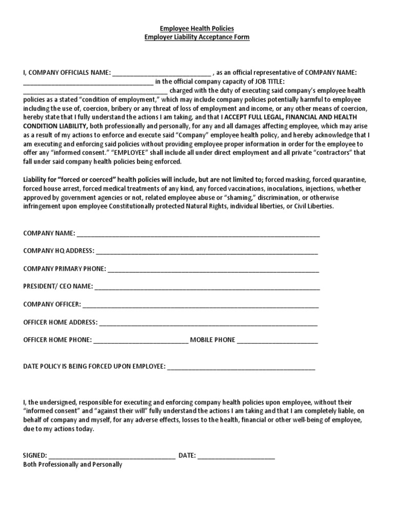 Employer Liability Acceptance Form (2021) | Download Free PDF ...
