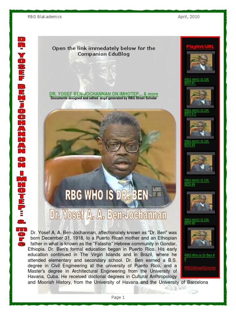 WHO Is DR BEN DR Yosef Ben Jochannan On Imhotep and More | Download ...