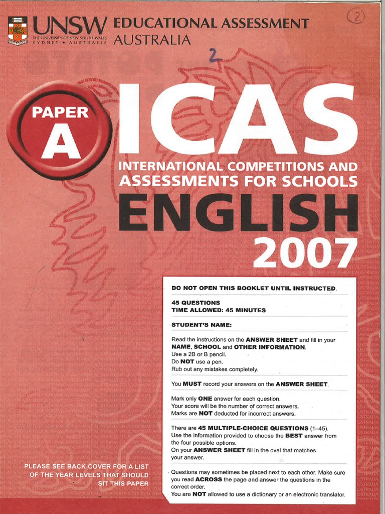 ICAS English 2007 Paper A | PDF