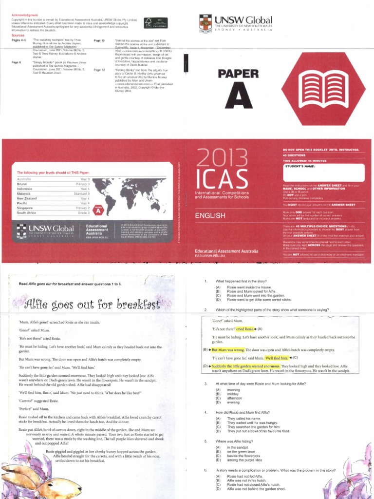 ICAS English 2013 Paper A | PDF