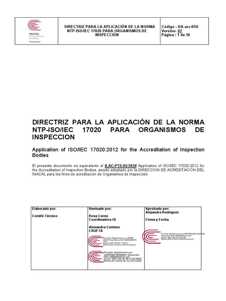 Directriz NTP-ISO/IEC 17020 para Inspección | PDF | Calibración | Science