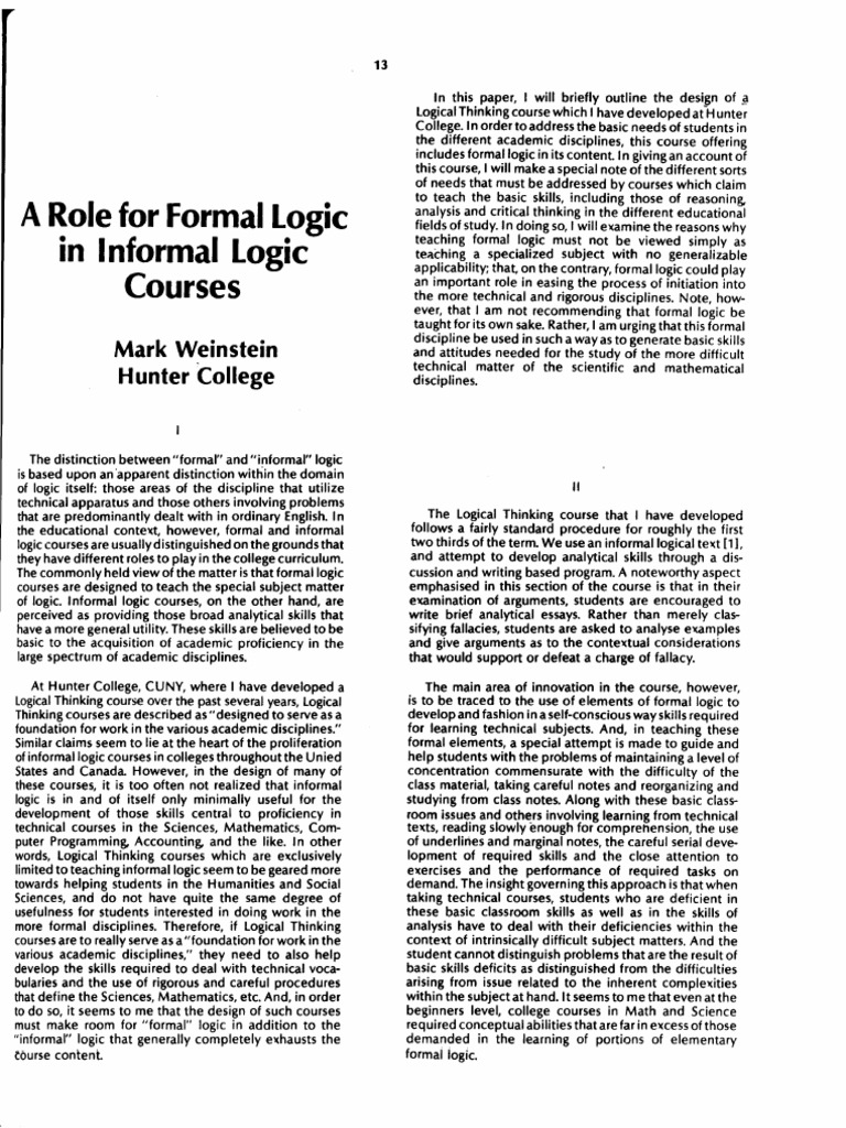 Role For Informal Logic | Download Free PDF | Critical Thinking | Logic