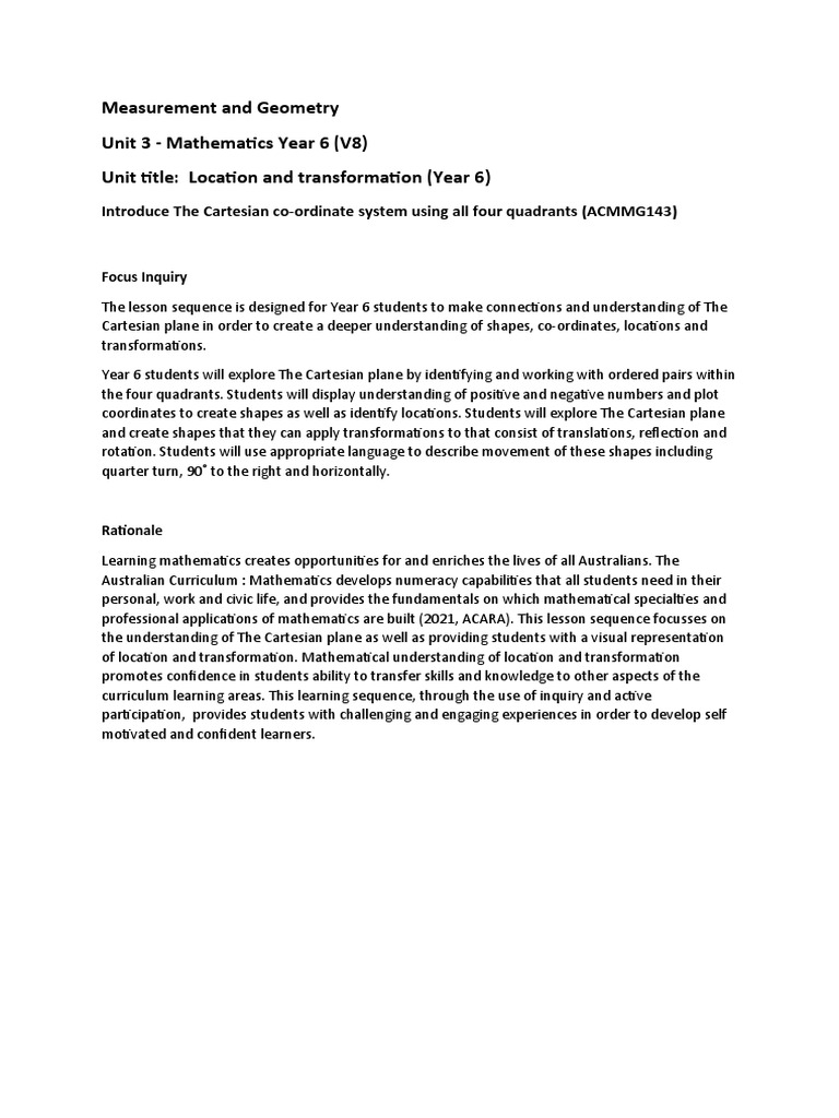 Year 6 Cartesian Plane Transformations | PDF | Cartesian Coordinate ...