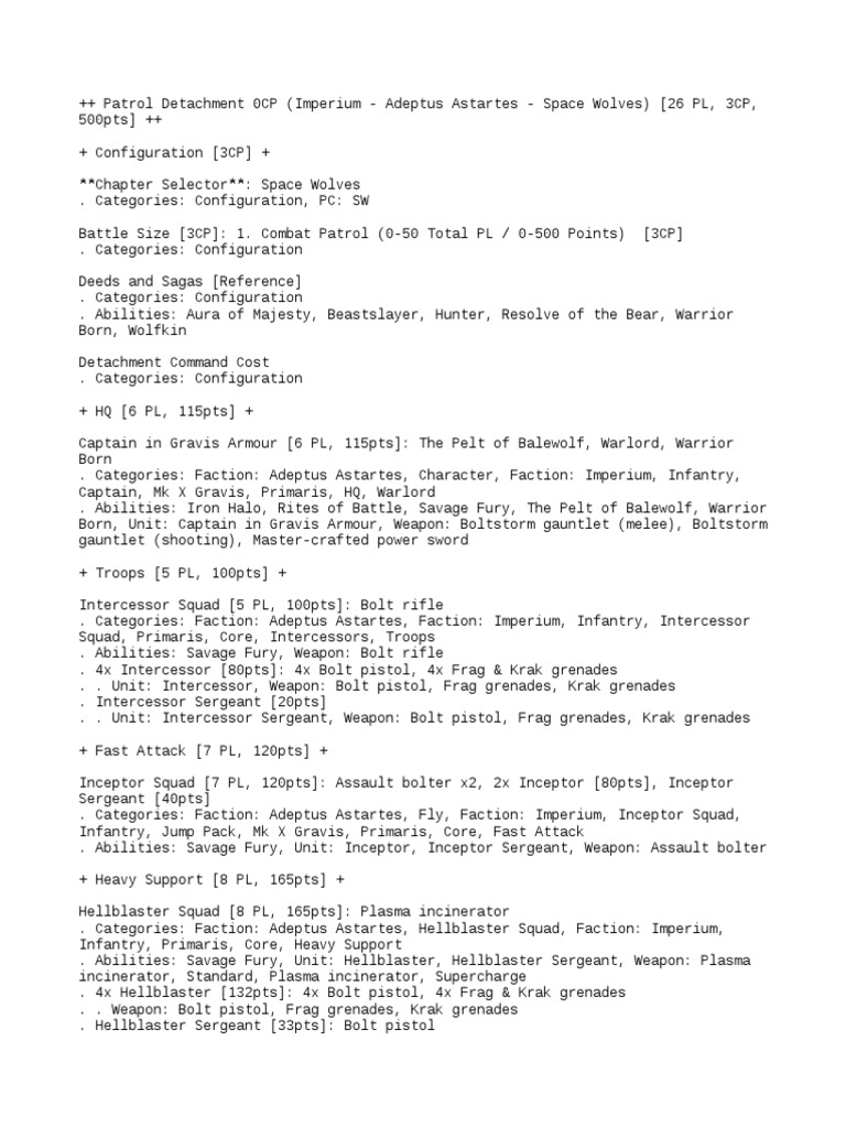 Example 500pt Space Wolves Army Roster | PDF | Warfare | Military Science
