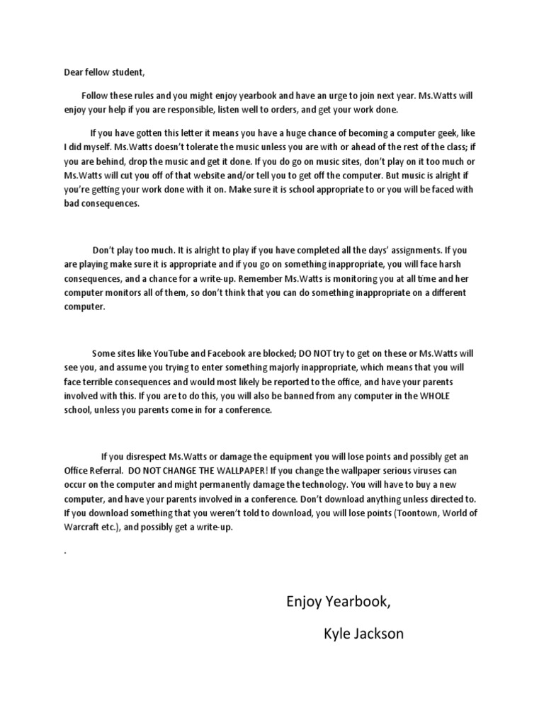 Yearbook Letter | PDF