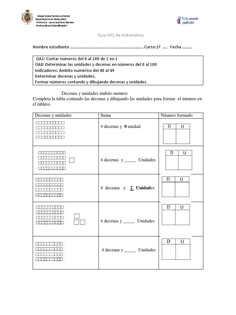 Guia 1º Numeros 40 al 49 | PDF