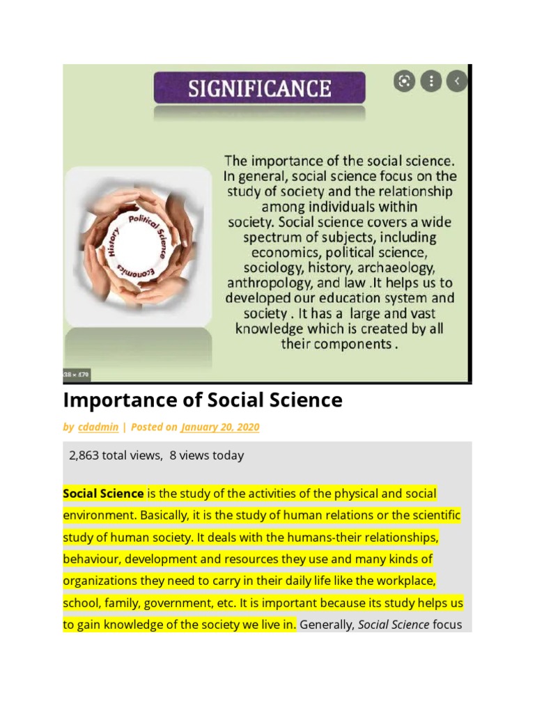 Importance of Social Science: Social Science Is The Study of The ...