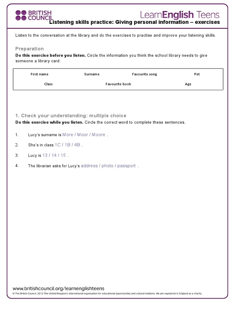 Listening Exercises: Personal Information | PDF | Foreign Language Studies