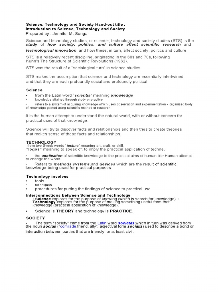 Handout Introduction To Sts Pdf