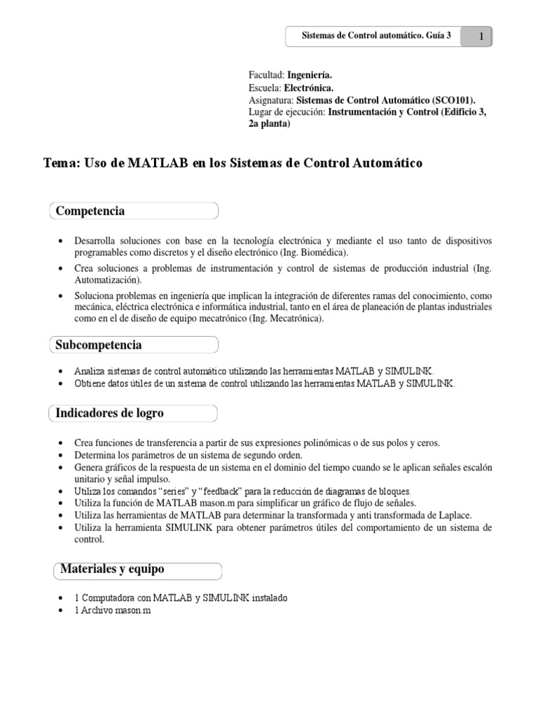 Guia de Matlab | PDF | Matlab | Sistema de control
