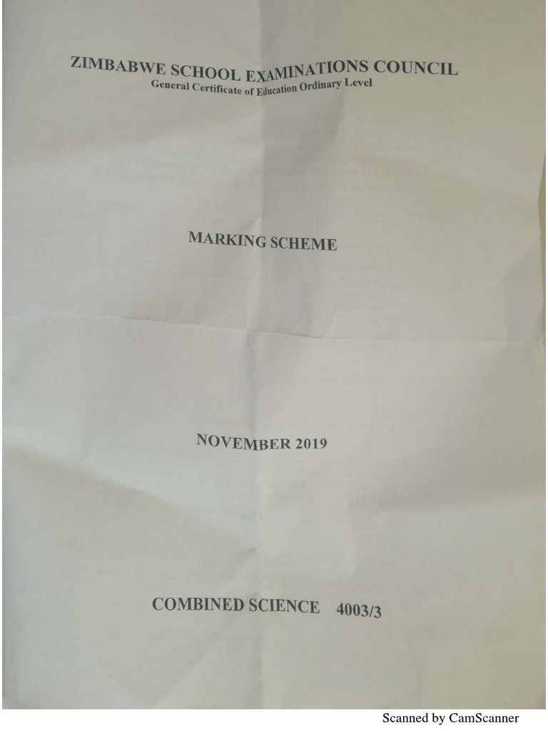 Zimsec Nov 2019 Combined Science Marking Scheme Paper 3 | PDF