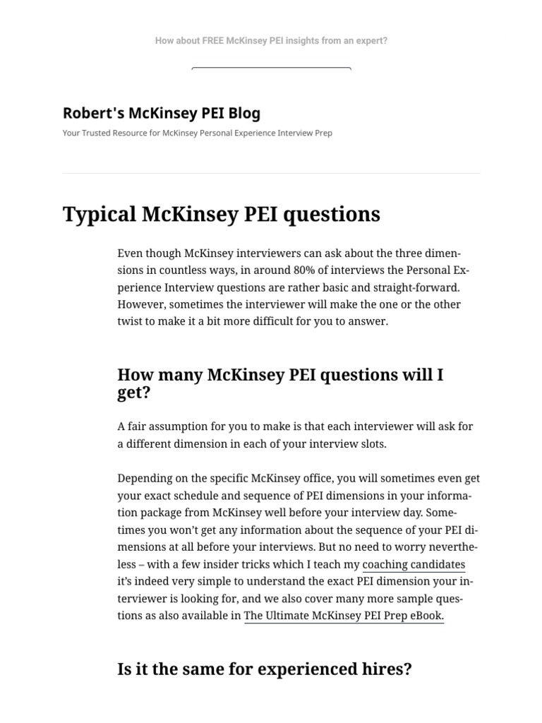 Typical McKinsey PEI Questions - Robert's McKinsey PEI Blog | PDF ...
