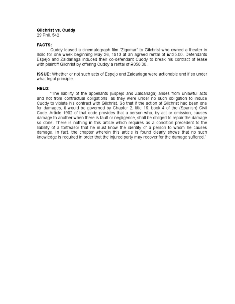 Gilchrist vs. Cuddy (Digest) | PDF