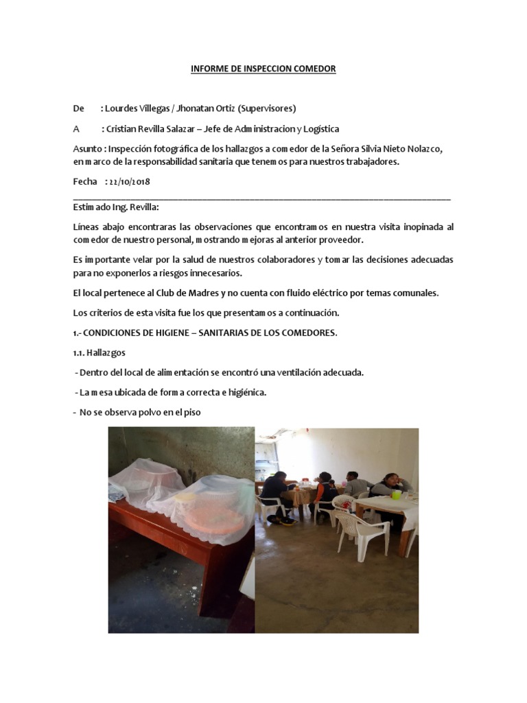 Informe de Inspeccion Comedor | PDF