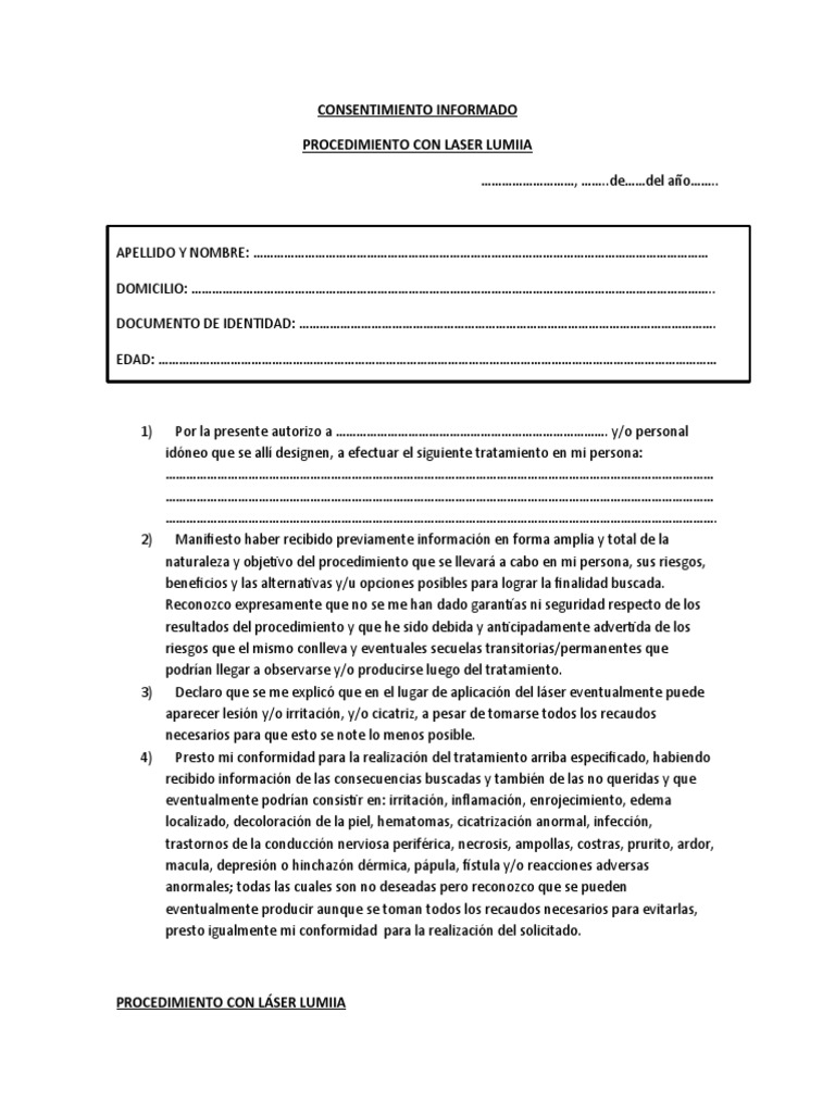 CONSENTIMIENTO INFORMADO LASEr | PDF | Especialidades Medicas | Medicina CLINICA