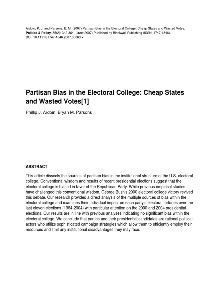 Electoral College Partisan Bias | PDF | United States Presidential ...