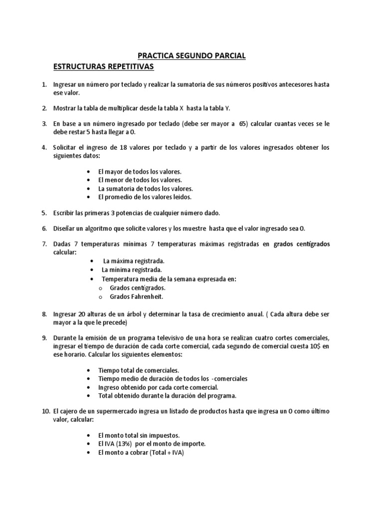 Ejercicios de Algoritmos y Estructuras Repetitivas | PDF | Entero ...