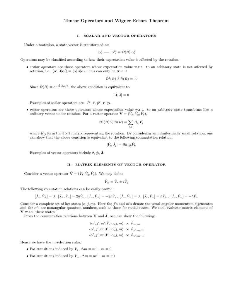 Tensor Operators and Wigner-Eckart Theorem | PDF | Vector Space | Tensor
