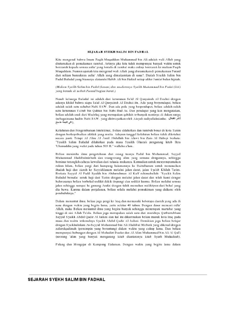 Sejarah Syekh Salim Bin Fadhal | PDF | Agama & Spiritualitas