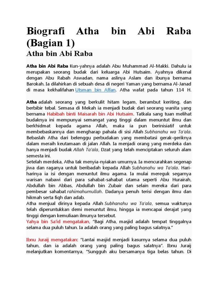 Atha Bin Rabah | PDF | Sejarah | Agama & Spiritualitas