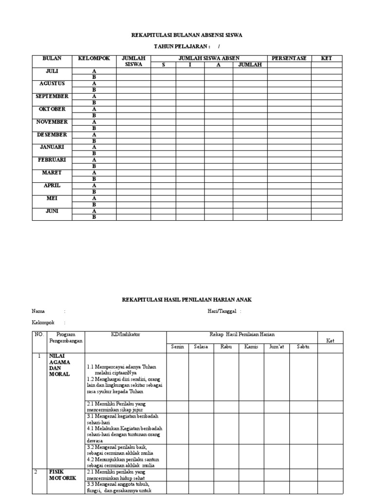 Buku Rekapitulasi Bulanan Absensi Siswa | PDF