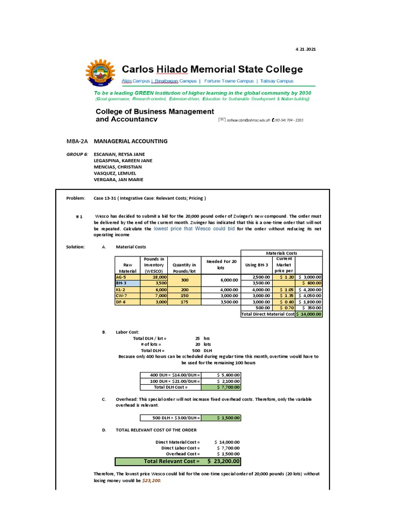 GROUP 6-Case-Wesco-Inc. | PDF | Cost | Prices
