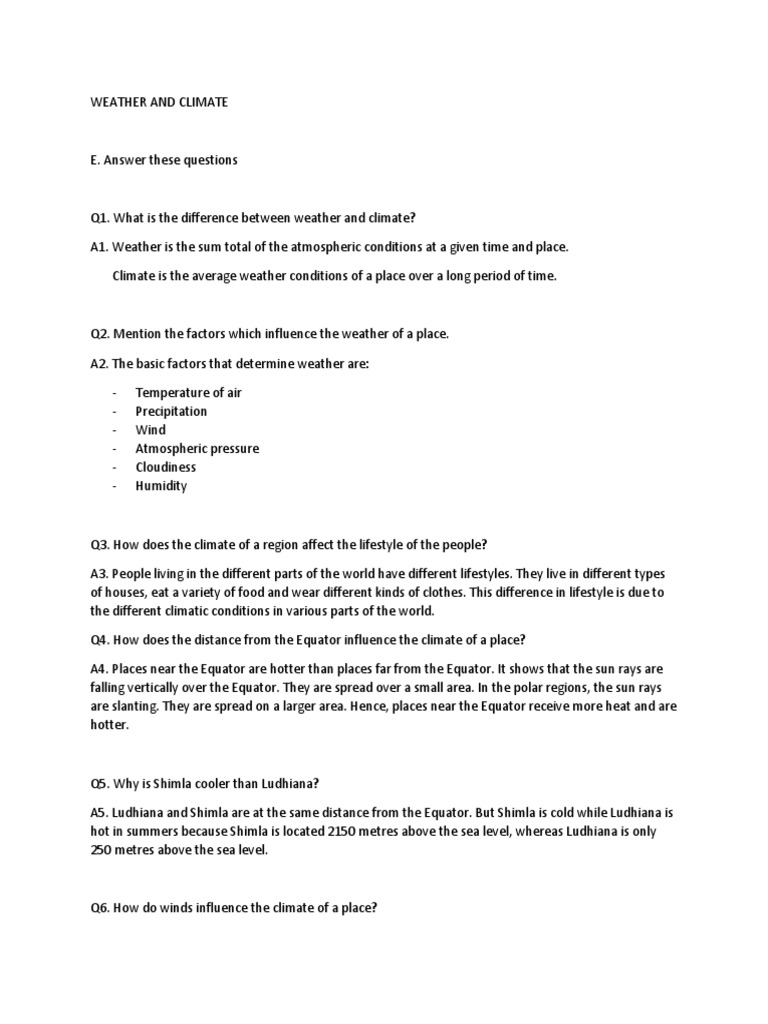 Class 5 Weather and Climate | PDF