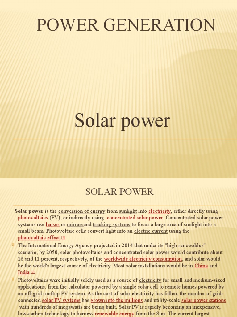 WET PPT On Power Generation | PDF | Solar Power | Photovoltaics