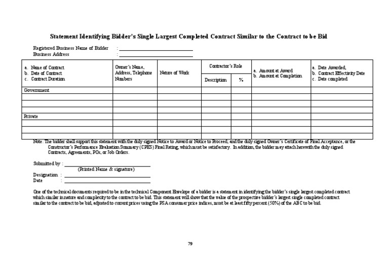Statement Identifying Bidder's Single Largest Completed Contract ...