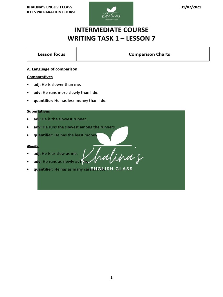Writing Task 1 Lesson 7 Comparison Chart PDF English Language