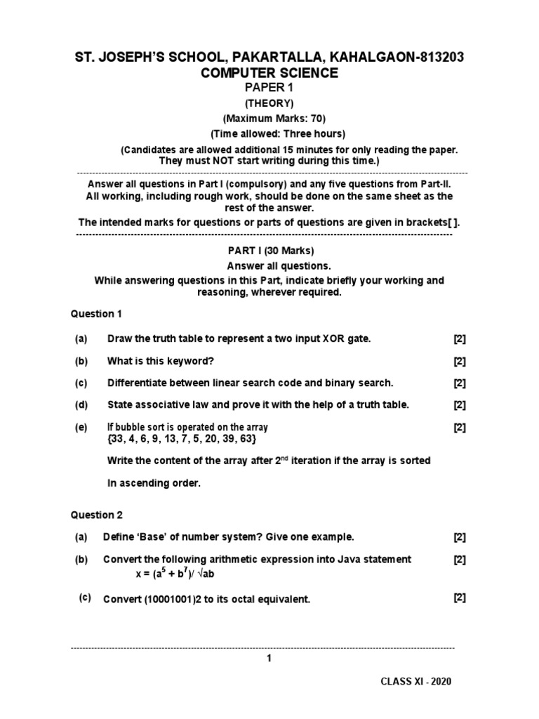 Annual Exam COMPUTER SC Class XI | PDF | Constructor (Object Oriented ...