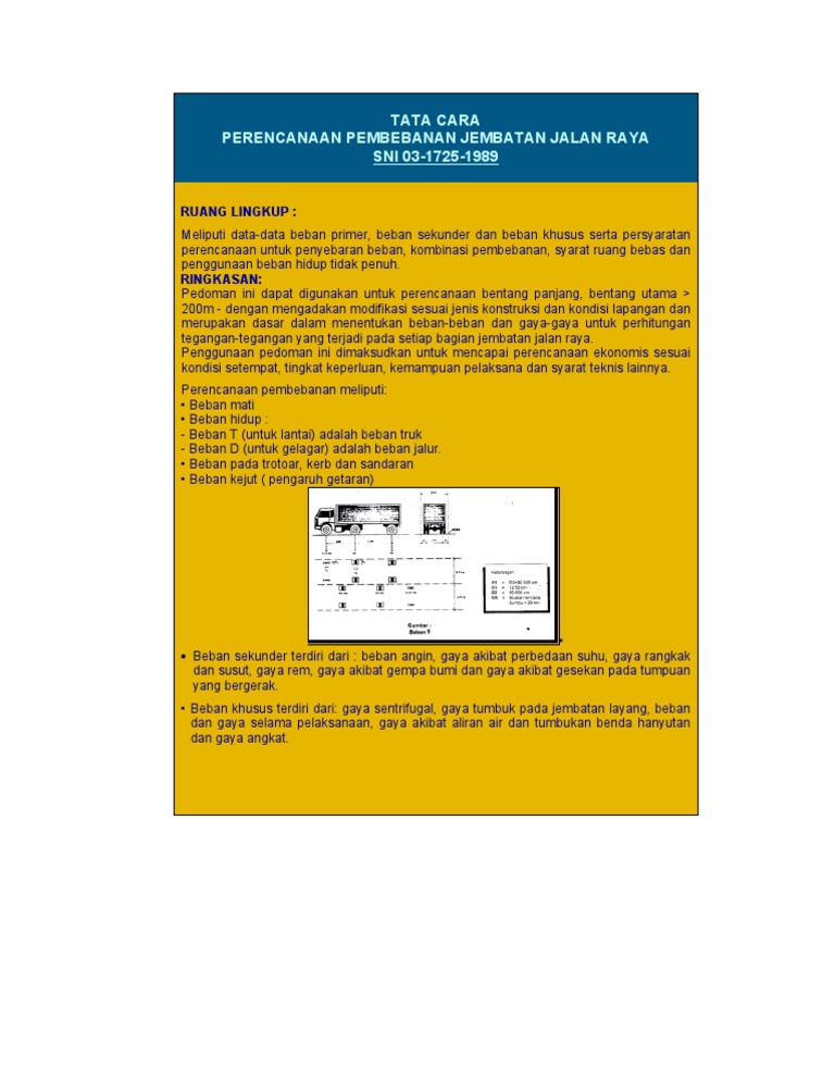 SNI 03 1725 1989 Pembebanan Jembatan Jalan Raya | PDF