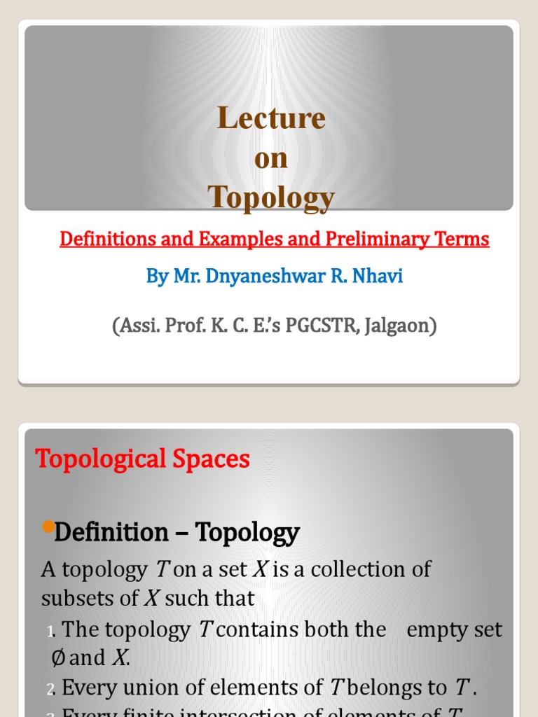 On Topology: Definitions and Examples and Preliminary Terms | PDF | Metric Space | Topology