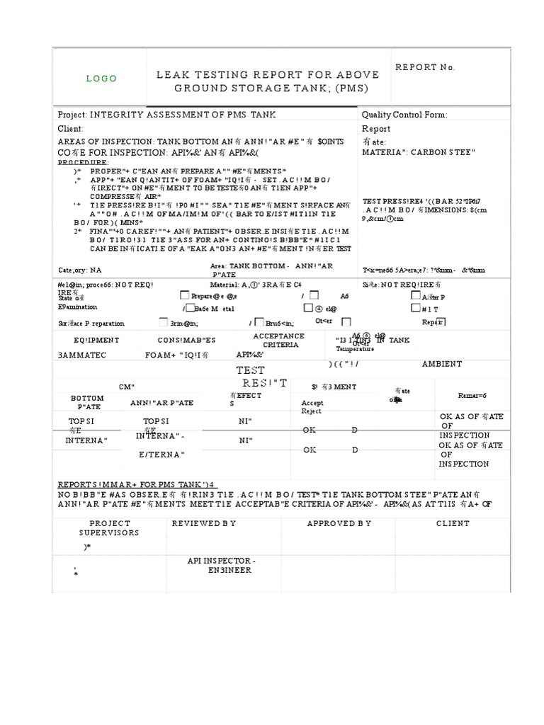 Sample Leak Testing Report For Ast Tank | PDF | Business