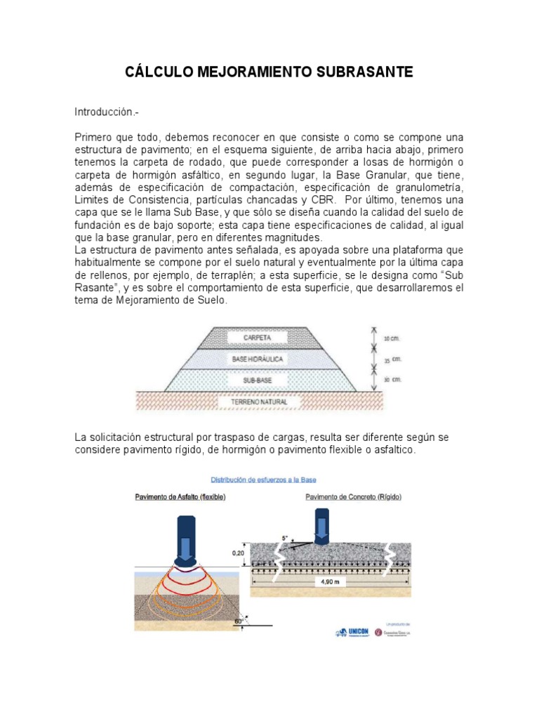 Cálculo Mejoramiento Sub Rasante | PDF | Hormigón | Ecuaciones