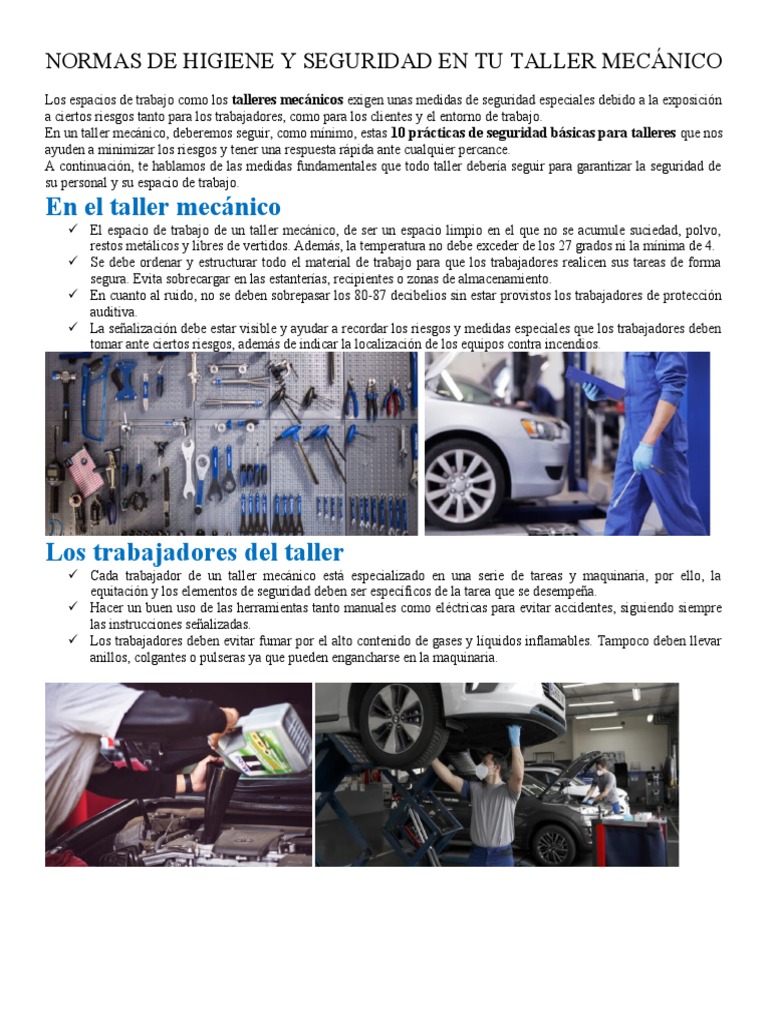 Normas de Higiene y Seguridad en Tu Taller Mecánico | PDF | Bienestar ...
