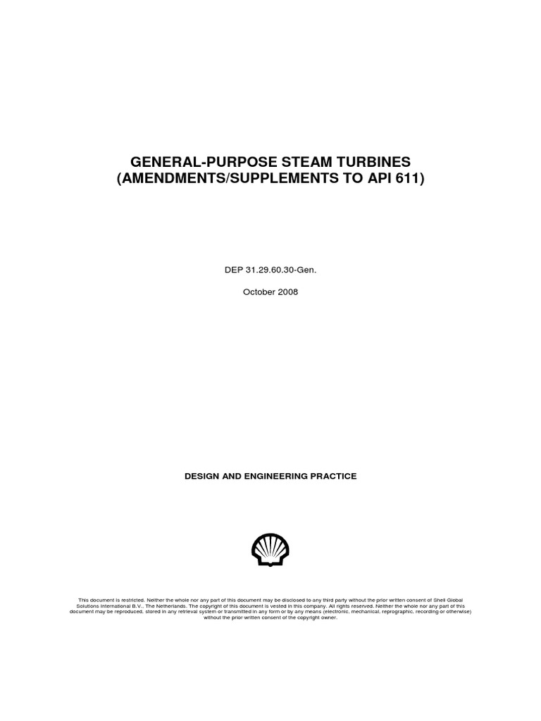 General-Purpose Steam Turbines (Amendments/Supplements To Api 611 ...