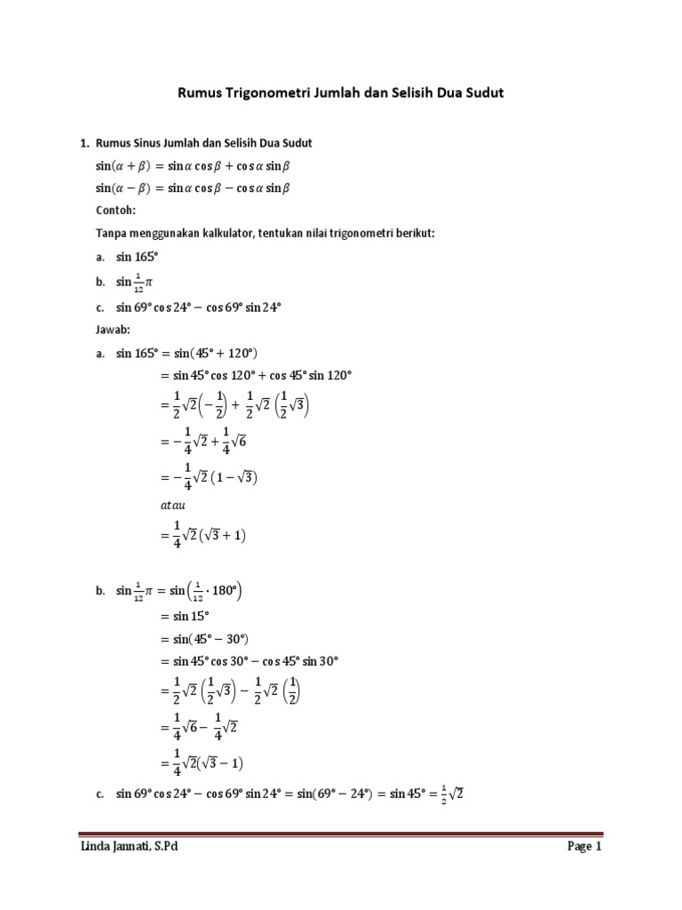 Rumus Trigonometri Jumlah Dan Selisih Dua Sudut | PDF