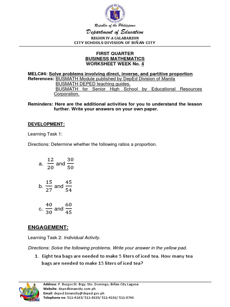 Business Mathematics Worksheet Week 4 | PDF | Science | Science And ...