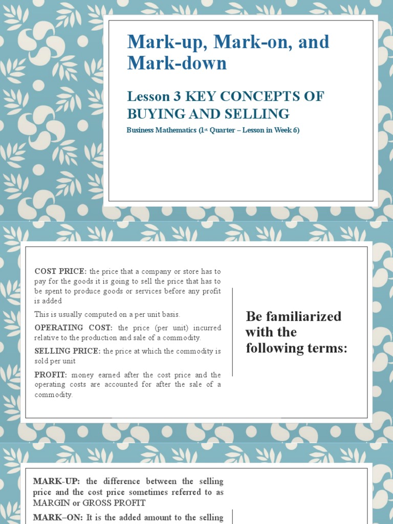 Business Mathematics Lesson 3 Key Concepts in Buying and Selling Part 1 ...