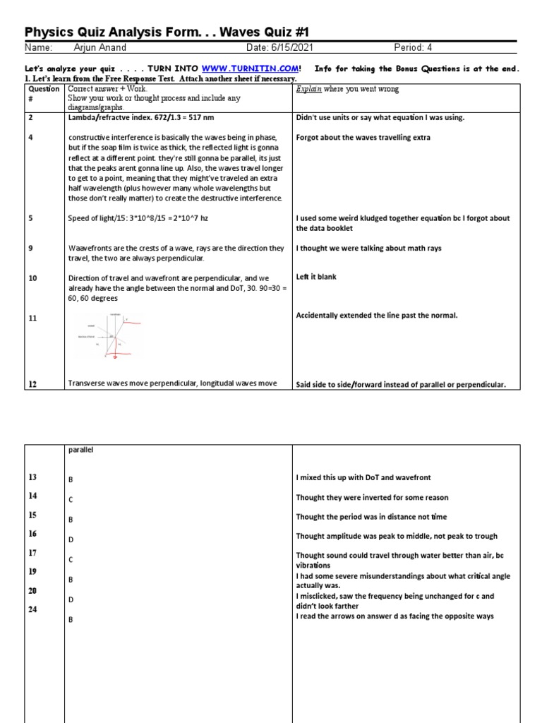 Waves Quiz - 1 Correction Form | Download Free PDF | Wavelength | Waves