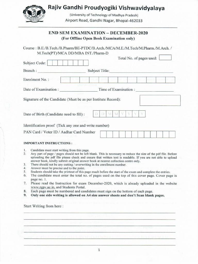 Exam Front Page | PDF