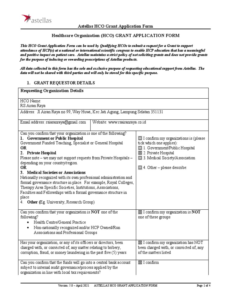 HCO Grant Application Form v5 | PDF | Hospital | Health Care