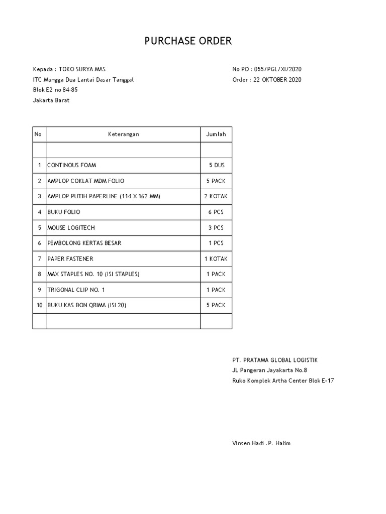 Pengajuan Pembelian ATK Jaya38 | PDF